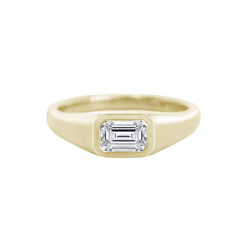 Emerald Cut Diamond Signet Ring Melbourne | East-West Bezel Set ...