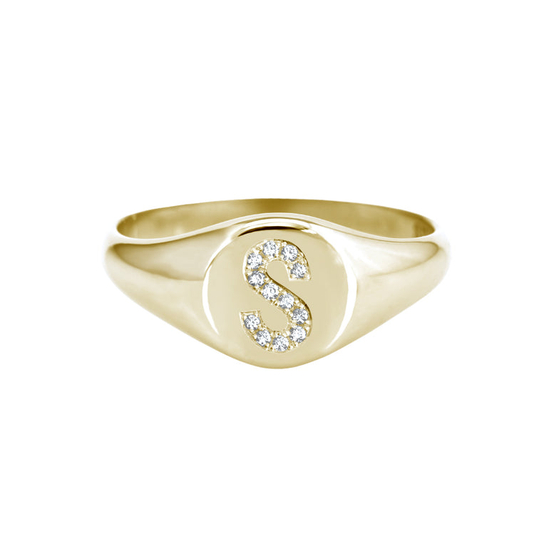 Petite Diamond Initial Signet Ring Yellow Gold | Scarlett Jewellery Label