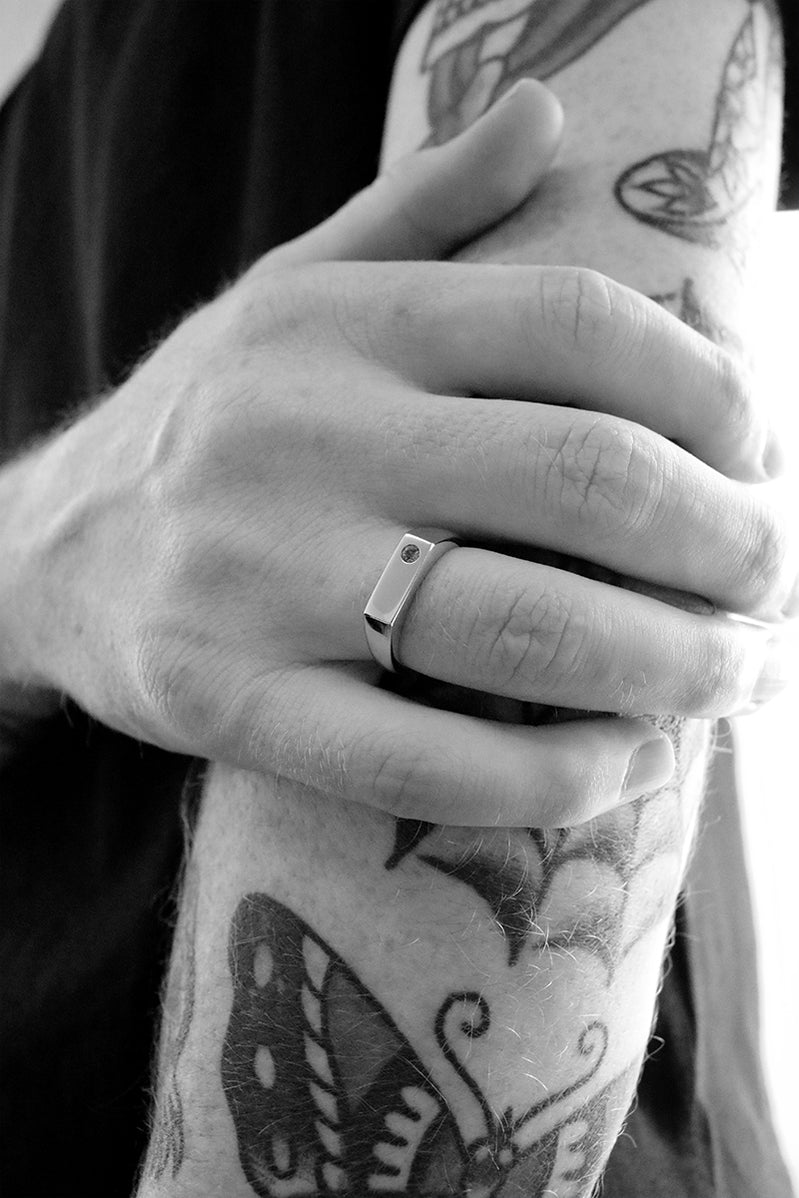 Rectangle Signet Ring with Flush Set Emerald Yellow Gold – Scarlett ...