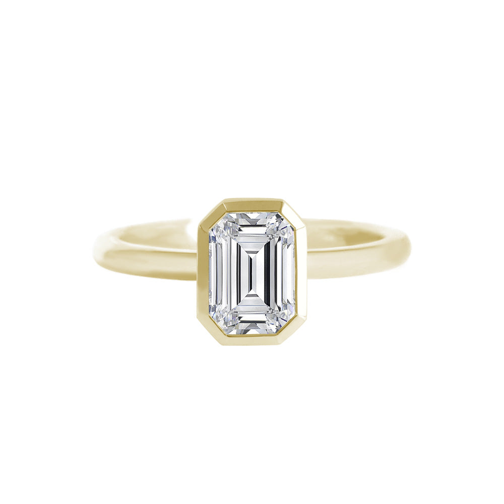 Bezel Set Emerald Cut Diamond Engagement Ring Yellow Gold– Scarlett ...