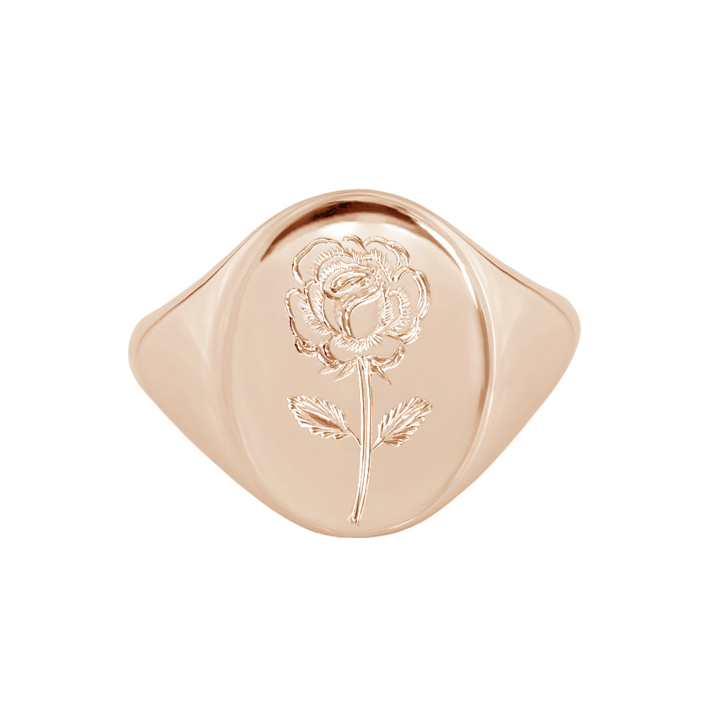 Large Engraved Rose Signet Ring Rose Gold | Scarlett Jewellery Label
