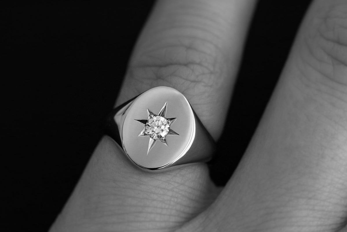 Star Set Signet Ring Yellow Gold | Scarlett Jewellery Label