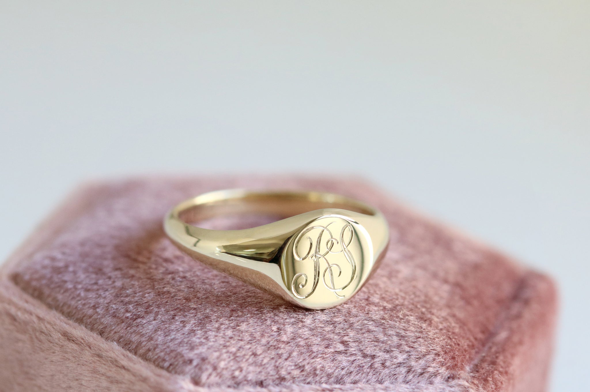 Petite Initial Signet Ring Yellow Gold | Scarlett Jewellery Label