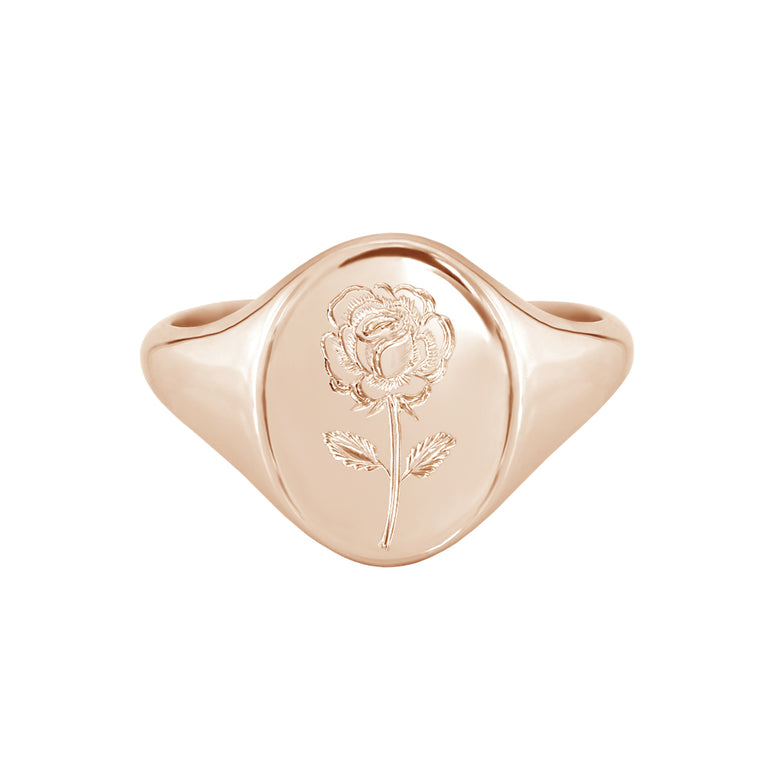 Engraved Rose Signet Ring Rose Gold | Scarlett Jewellery Label