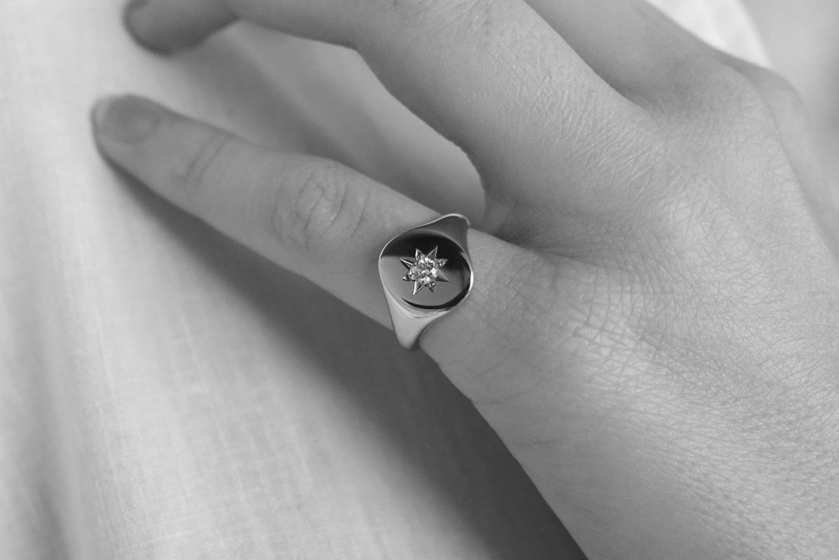 Star Set Signet Ring Yellow Gold | Scarlett Jewellery Label