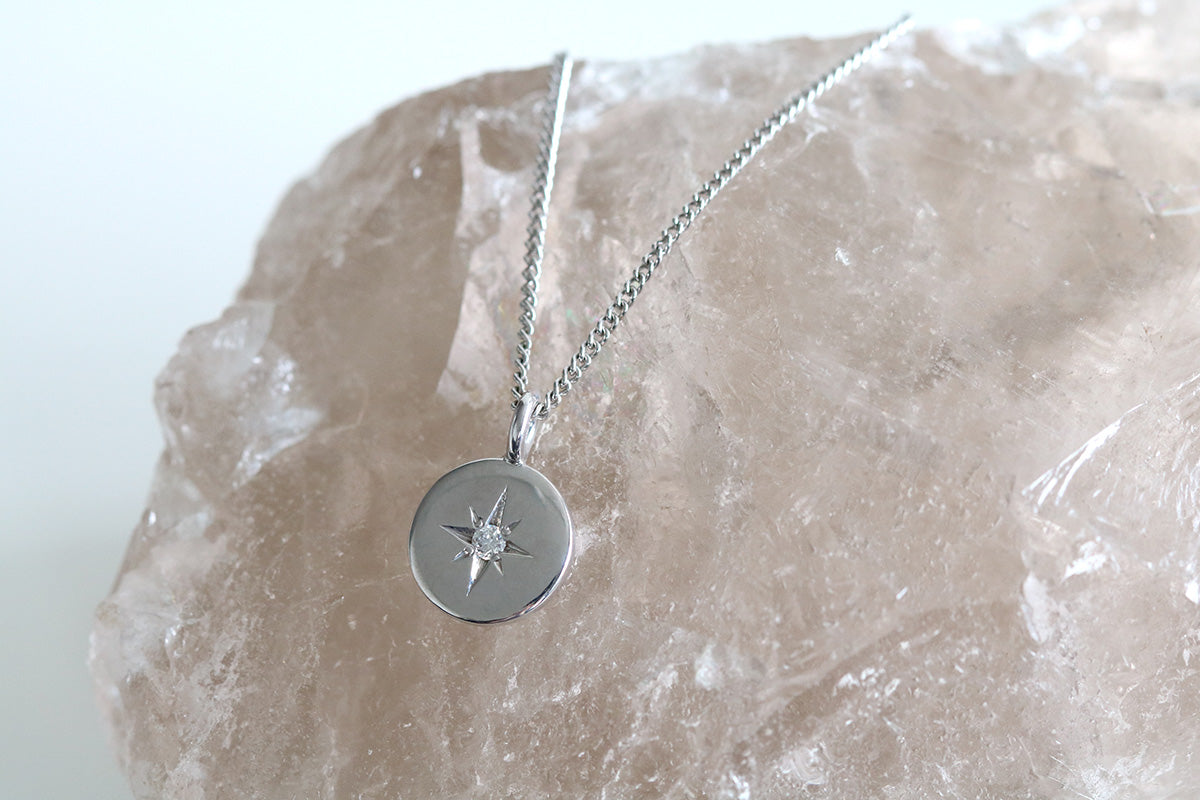 Star Set Diamond Disc Necklace White Gold | Scarlett Jewellery Label